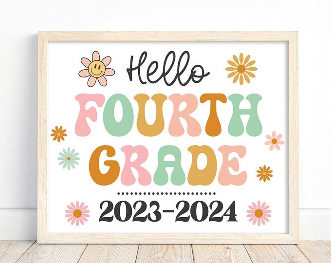 First Day of 4th Grade Sign, Printable First Day of School Sign Girl ...