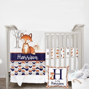 MINI Crib Bedding Set Boy, Fox Crib Bedding Set, Baby Boy Crib Bedding ...