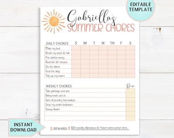 Editable Chore Chart for Kids Printable Chore Chart Daily& Weekly ...