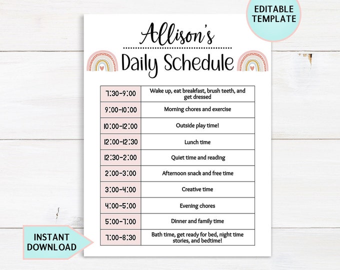 Kids Daily Schedule Template/ Homeschool Daily Routine / Kids to Do ...