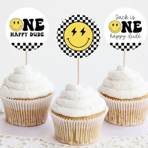 Editable One Happy Dude Cupcake Toppers, One Happy Dude Birthday ...