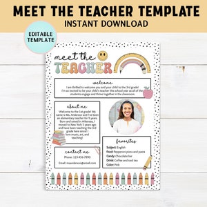 Retro Meet the Teacher Template, Editable Teacher Printable, Retro ...