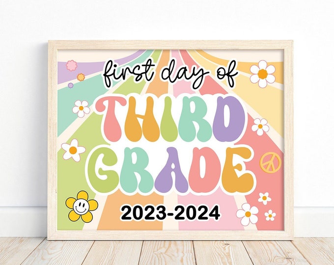 First Day of Third Grade Sign Printable, Retro First Day of School Sign ...