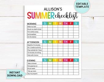 Instant Download-custom Editable-summer Schedule for Kids Daily ...