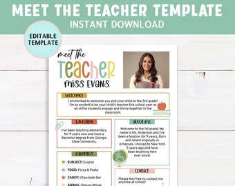 Meet the Teacher Template, Editable Teacher Printable, Boho Meet the ...