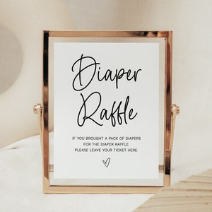 Diaper Raffle Game, Printable Minimalist Baby Shower Diaper Raffle Sign ...