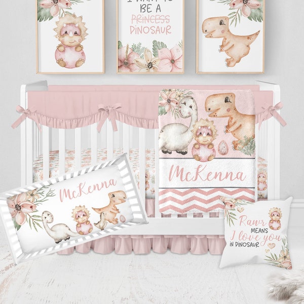 Girl Dinosaur Crib Bedding - Etsy