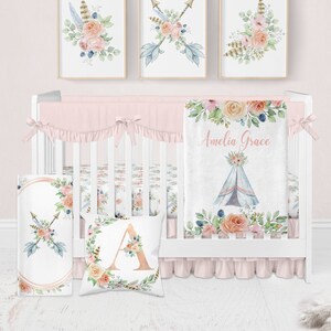 Boho Crib Bedding Set, Baby Girl Crib Bedding, Nursery Bedding Girl ...