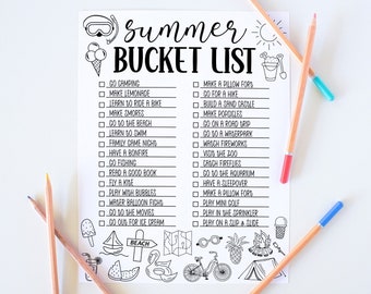 Summer Bucket List Printable, Summer Break Bucket List Template, Summer ...