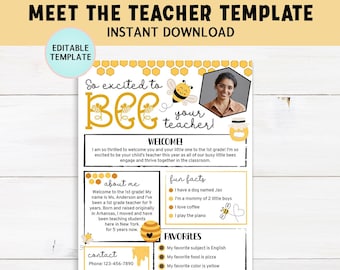Meet the Teacher Honey-bee Printable Editable Template Welcome Back to ...