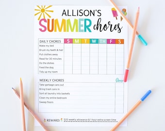 Summer Chore Chart Printable - Etsy