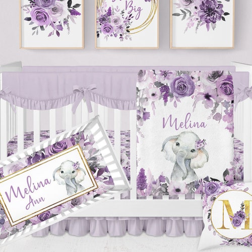 Elephant Purple Watercolor Floral Baby Girl Nursery Decor - Etsy