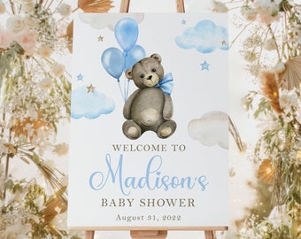 Teddy Bear Baby Shower Welcome Sign: Blue Boho Decorations - Etsy