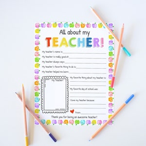 Teacher Appreciation Gift, All About My Teacher Fill In, End of Year ...