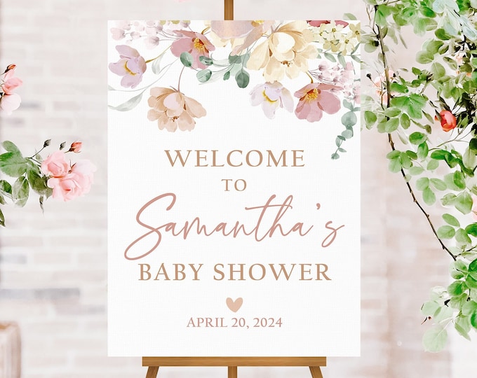 Editable Baby in Bloom Baby Shower Welcome Sign, Wildflower Welcome ...