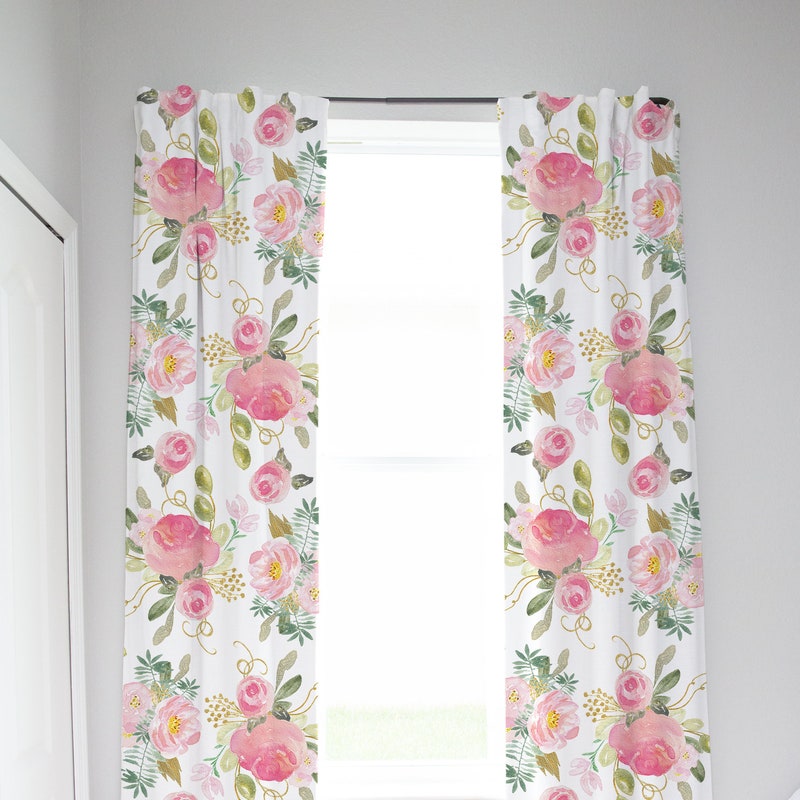 Pink Floral Curtains - Etsy