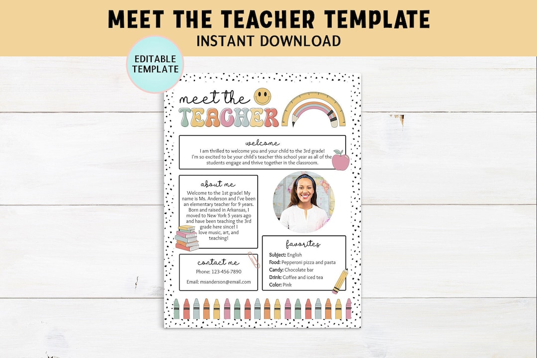 Retro Meet the Teacher Template, Editable Teacher Printable, Retro ...