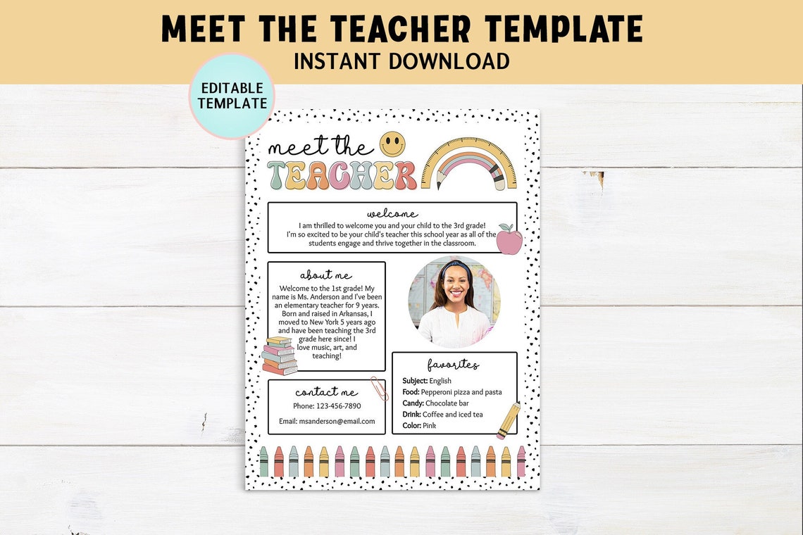 Retro Meet the Teacher Template, Editable Teacher Printable, Retro ...
