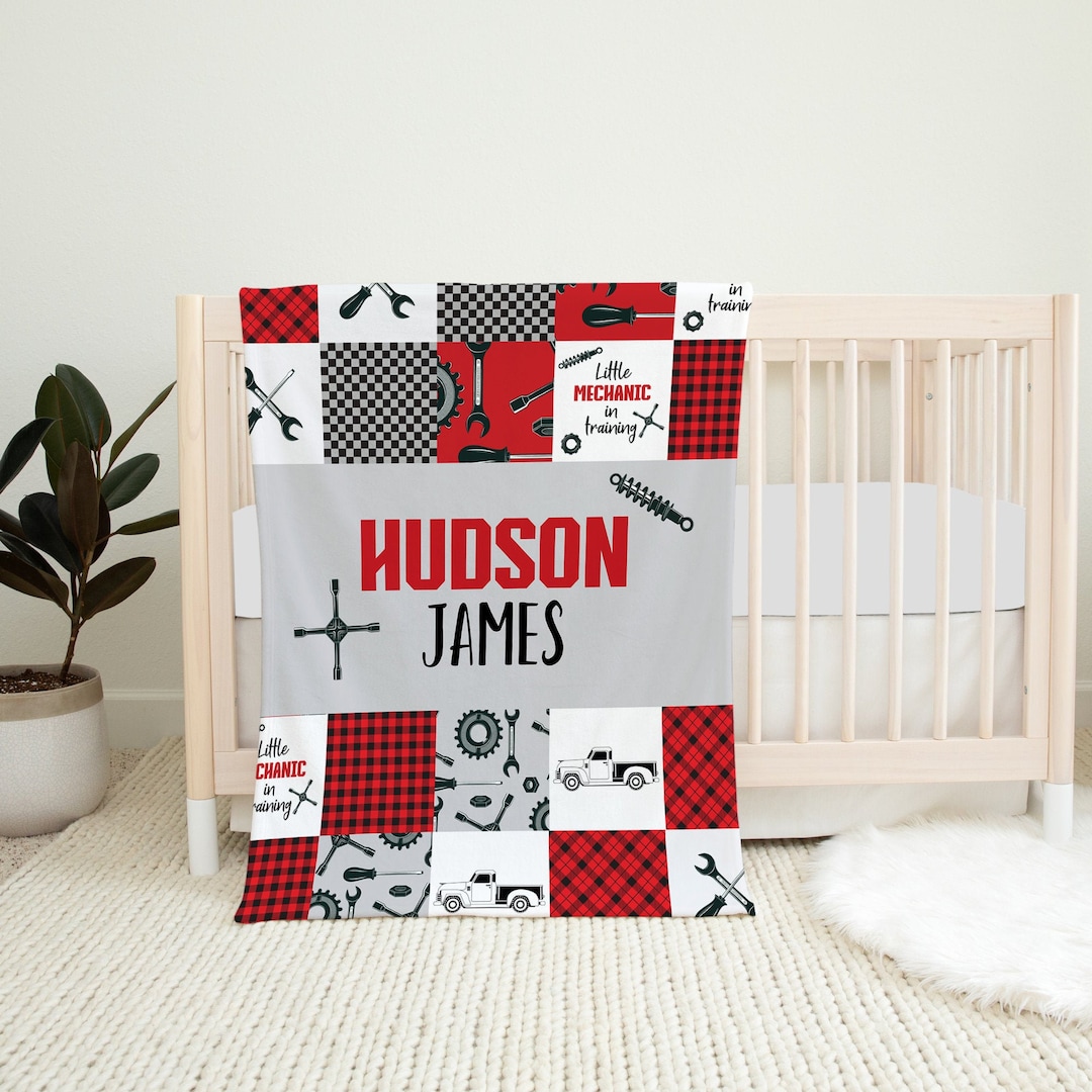 Personalized Mechanic Baby Blanket, Baby Name Blanket, Baby Boy Blanket ...