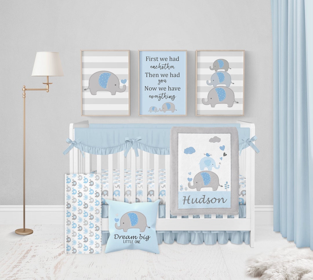 Elephant Baby Bedding Set, Baby Boy Crib Bedding, Grey Blue Crib ...
