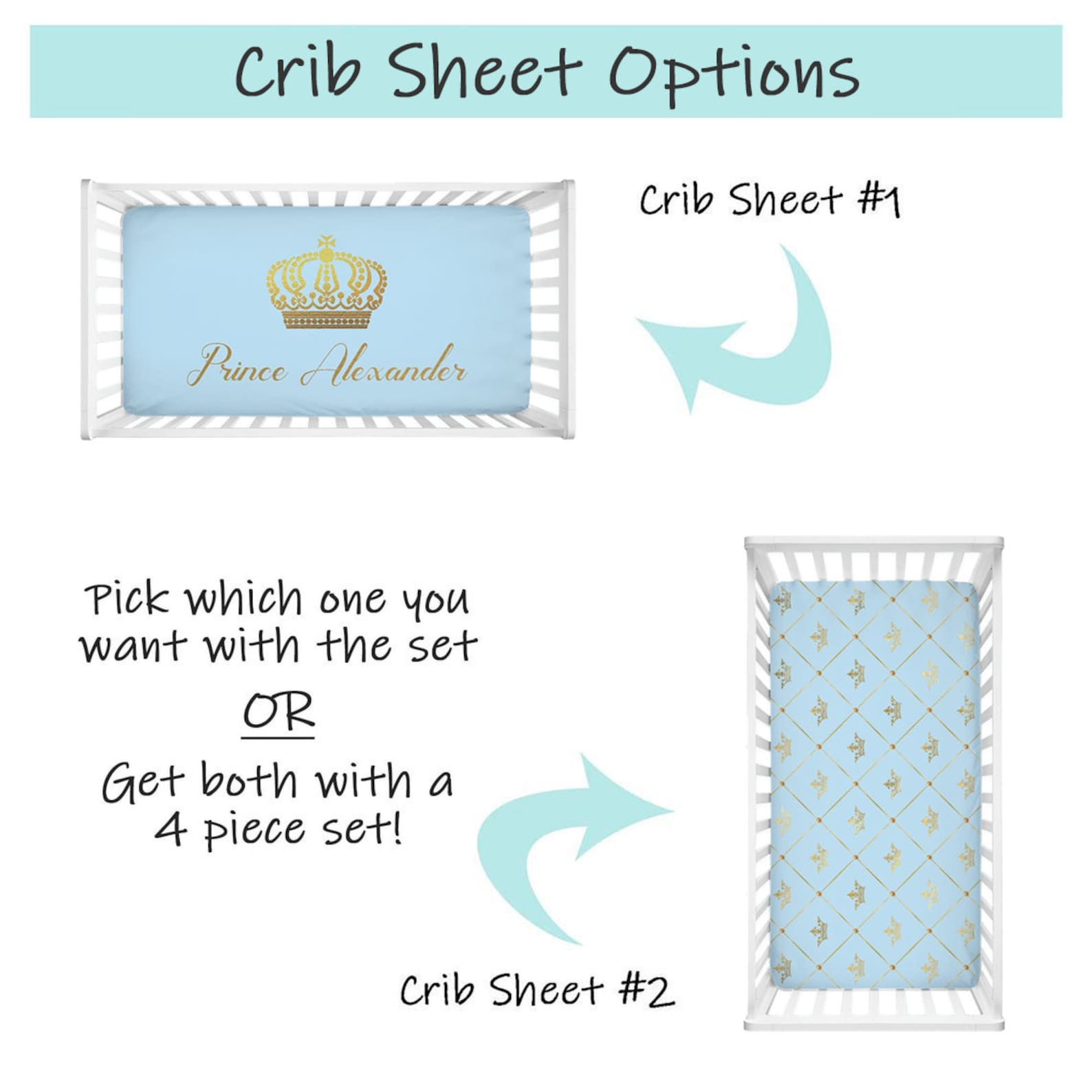 Baby Boy Crib Bedding Set, Prince Crib Bedding, Light Blue Crib Bedding ...