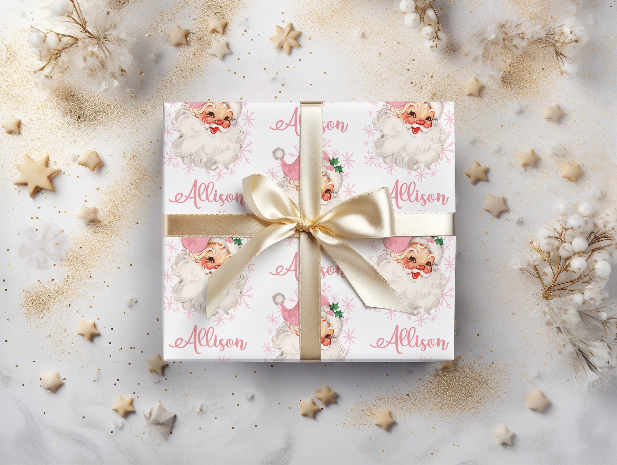 Pink Santa Christmas Wrapping Paper, Wrapping Paper Girl, Christmas ...