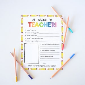 All About My Teacher, Teacher Appreciation Week Printable, Teacher ...