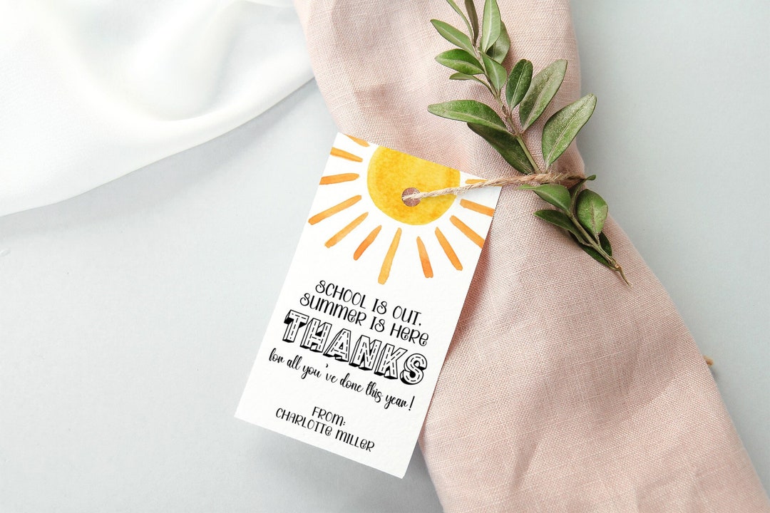 Summer Teacher Appreciation Gift Tag Template, Sunshine Thank You Tags ...