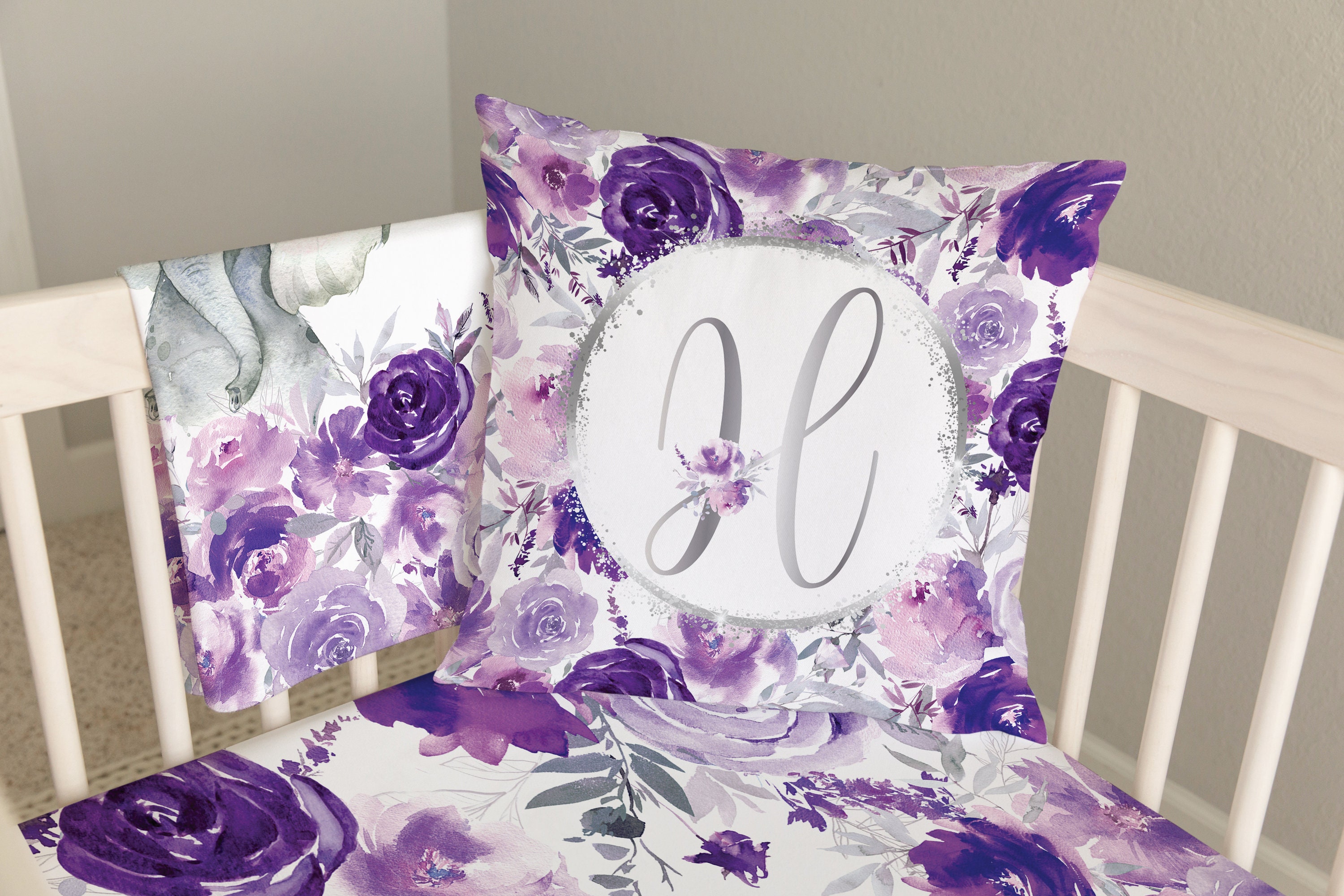 6-piece Crib Bedding Brandream Purple Elephant Crib Bedding Set - 6 ...