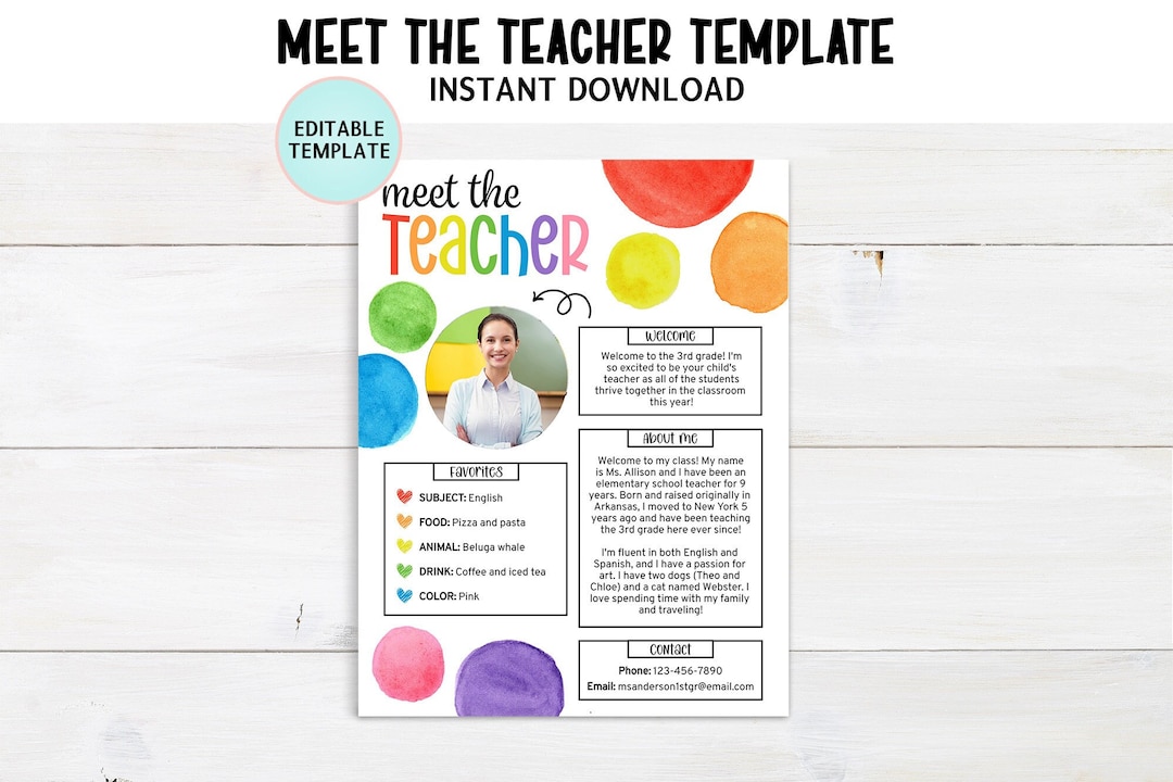Watercolor Rainbow Meet the Teacher Template, Back to School Letter ...