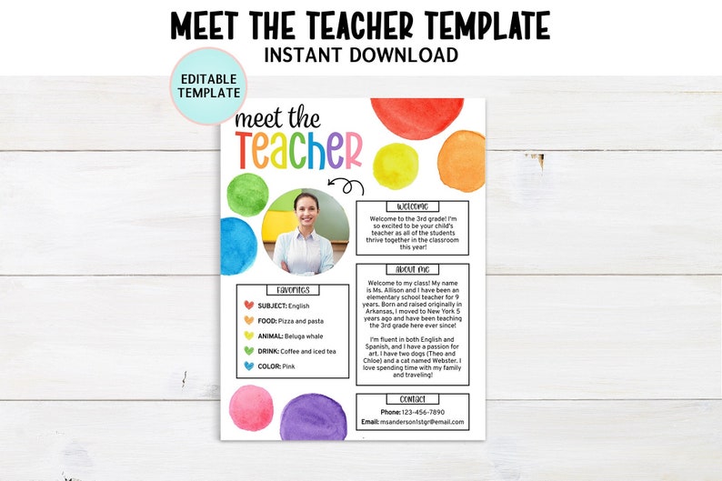 Watercolor Rainbow Meet the Teacher Template, Back to School Letter ...