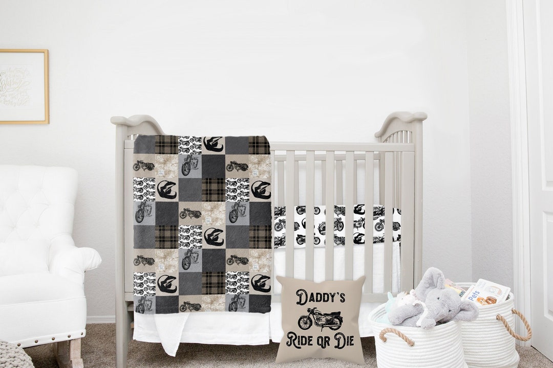 MINI Crib Bedding Set, Motorcycle Crib Bedding, Baby Boy Bedding, Mini ...