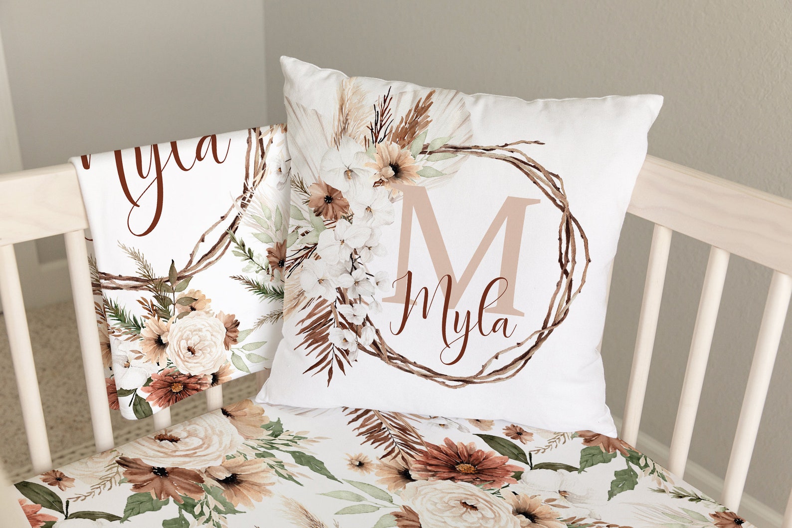 Boho Crib Bedding Set Baby Girl Crib Bedding Set Boho Floral - Etsy