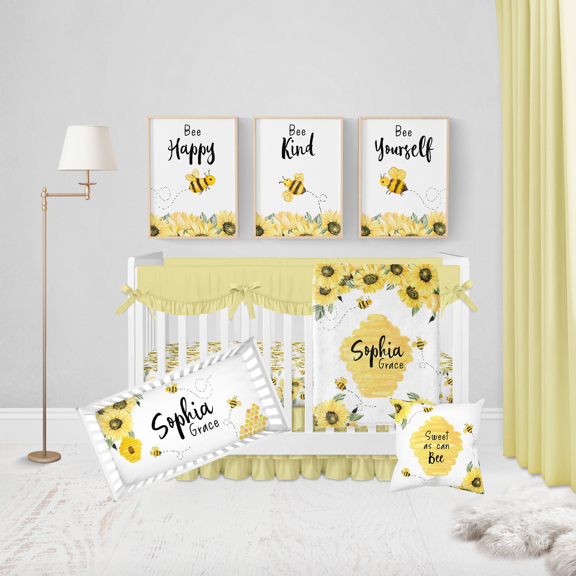 Personalized Bee Crib Sheet, Crib Sheets Girl, Bumble Bee Crib Bedding ...
