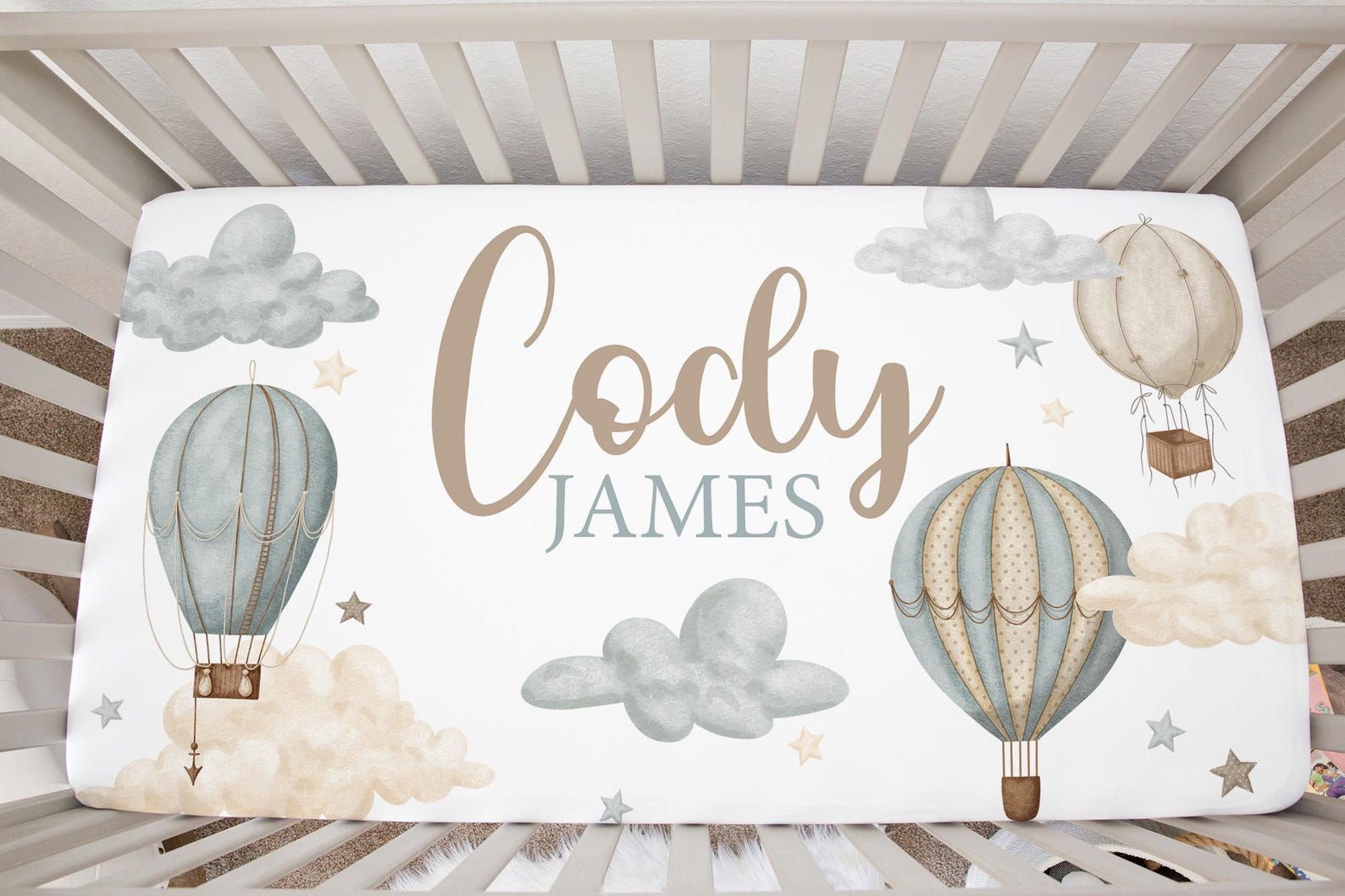 Hot Air Balloon Crib Sheets, Personalized Crib Sheet Boy, Baby Boy ...