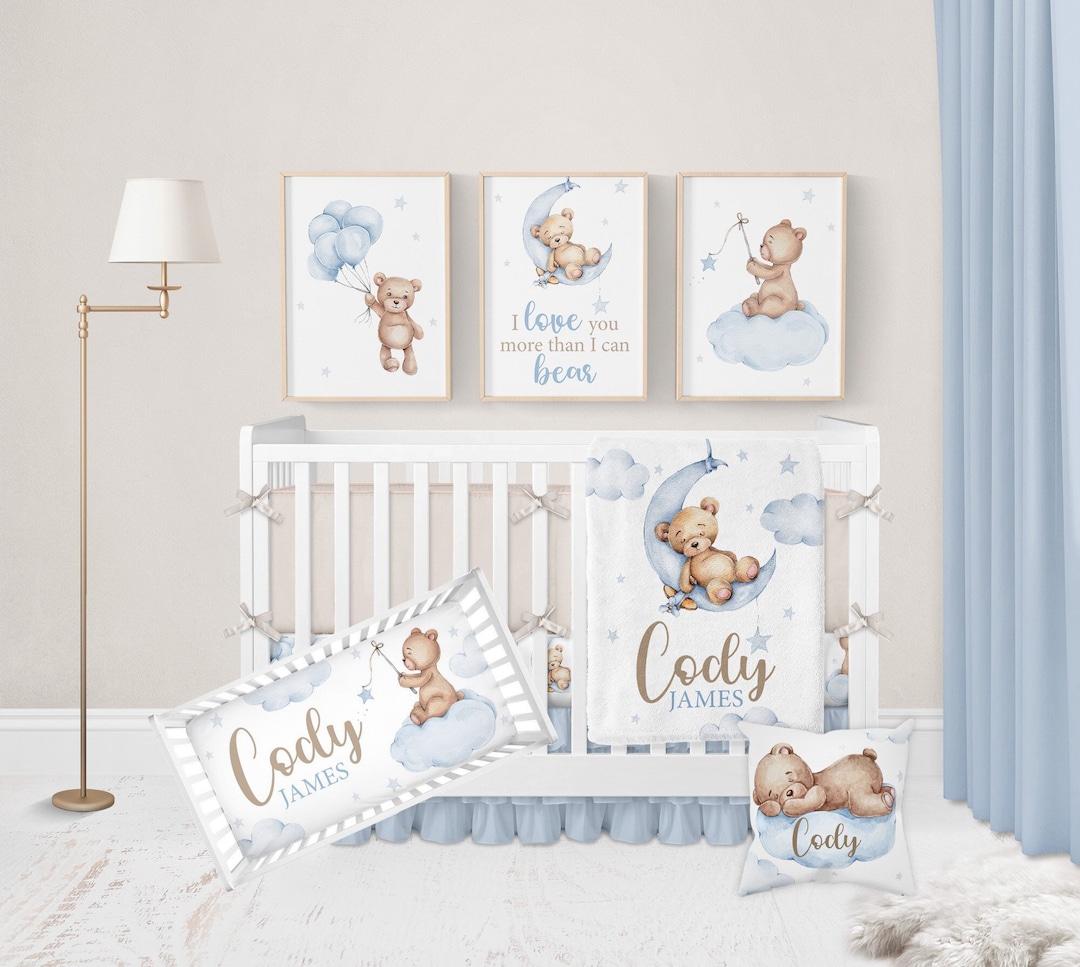 Teddy Bear Crib Bedding Set, Baby Crib Bedding, Blue Nursery Decor Boy ...