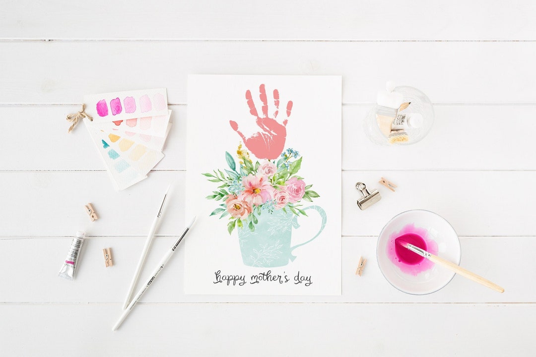 Mothers Day Handprint Art Printable, Flower Mothers Day Handprint Craft ...
