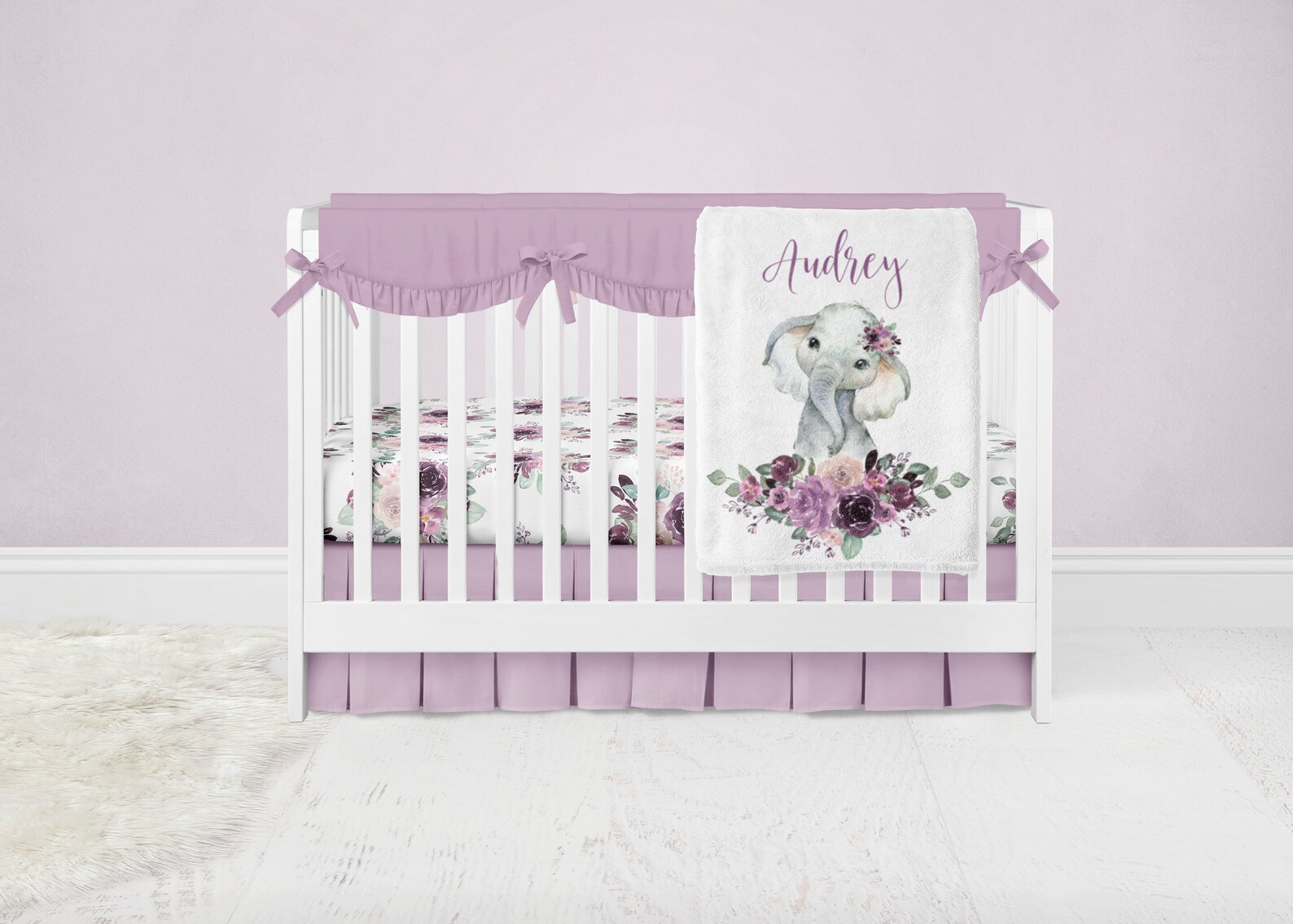 Purple Floral Crib Sheet, Floral Girl Crib Bedding, Floral Nursery ...