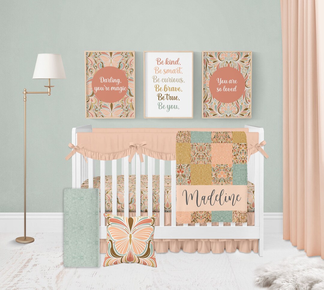 Boho Crib Bedding Set Girl, Crib Sheets Girl, Boho Floral Nursery ...