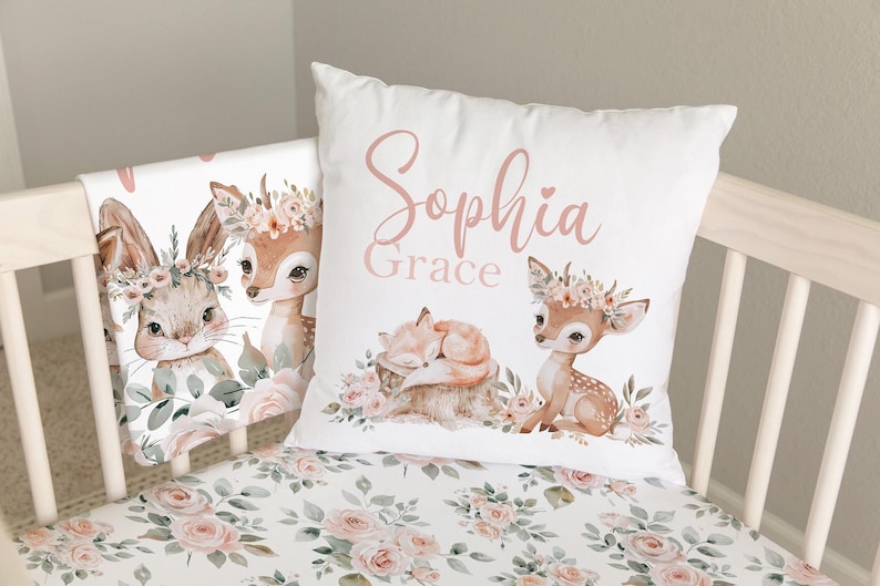 Baby Girl Crib Bedding Set, Woodland Nursery Bedding, Woodland Crib ...