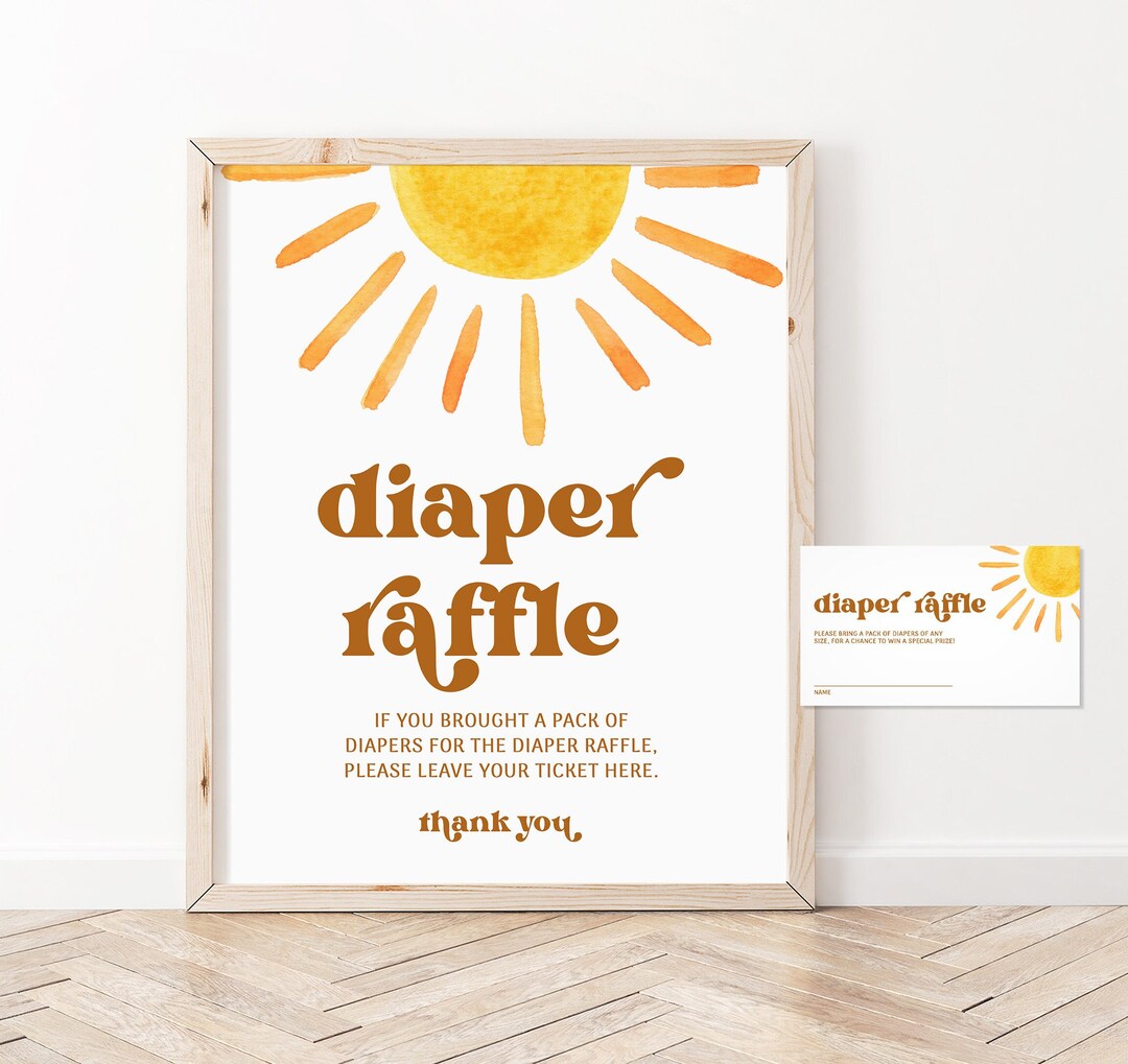 Sun Baby Shower Diaper Raffle Sign and Raffle Ticket, Here Comes the ...