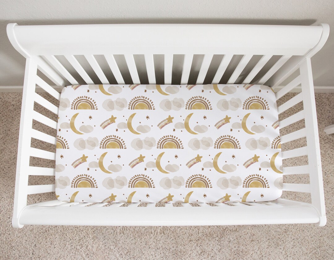 Gender Neutral Crib Sheet, Sun, Clouds, Moon and Stars, Sky, Boho Crib ...
