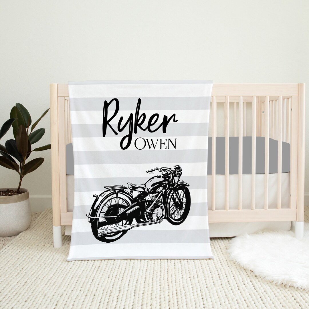 Personalized Motorcycle Baby Blanket, Baby Shower Gift, Motorcycle ...