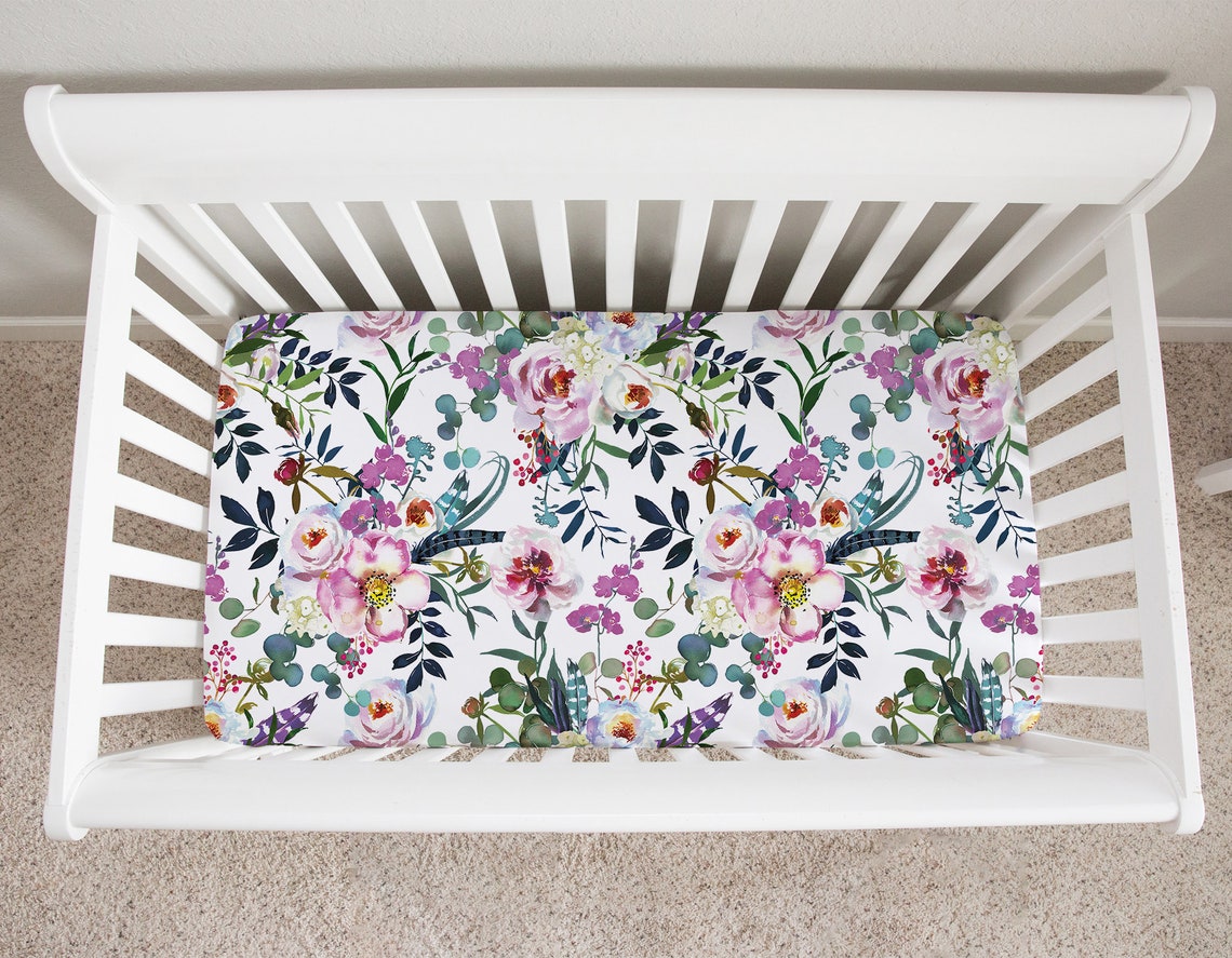 Floral Crib Sheets Boho Floral Crib Sheet Watercolor Floral | Etsy
