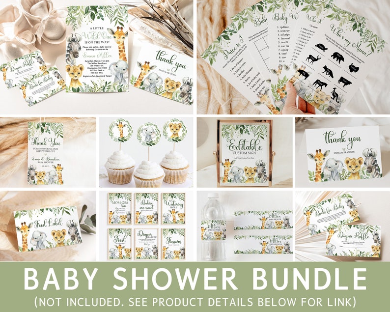 Editable Jungle Baby Shower Water Bottle Labels, Safari Animals Baby ...
