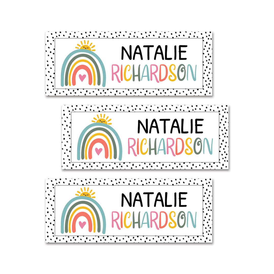 Rainbow Name Labels for Girls, School Supply Labels, Personalized Name ...