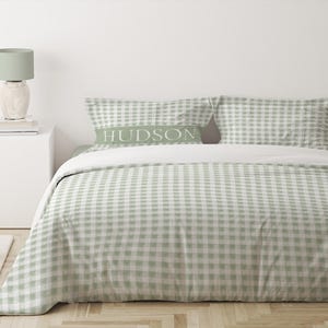 Gingham Bedding Set, Green Gingham Duvet Cover, Sage Green Comforter ...
