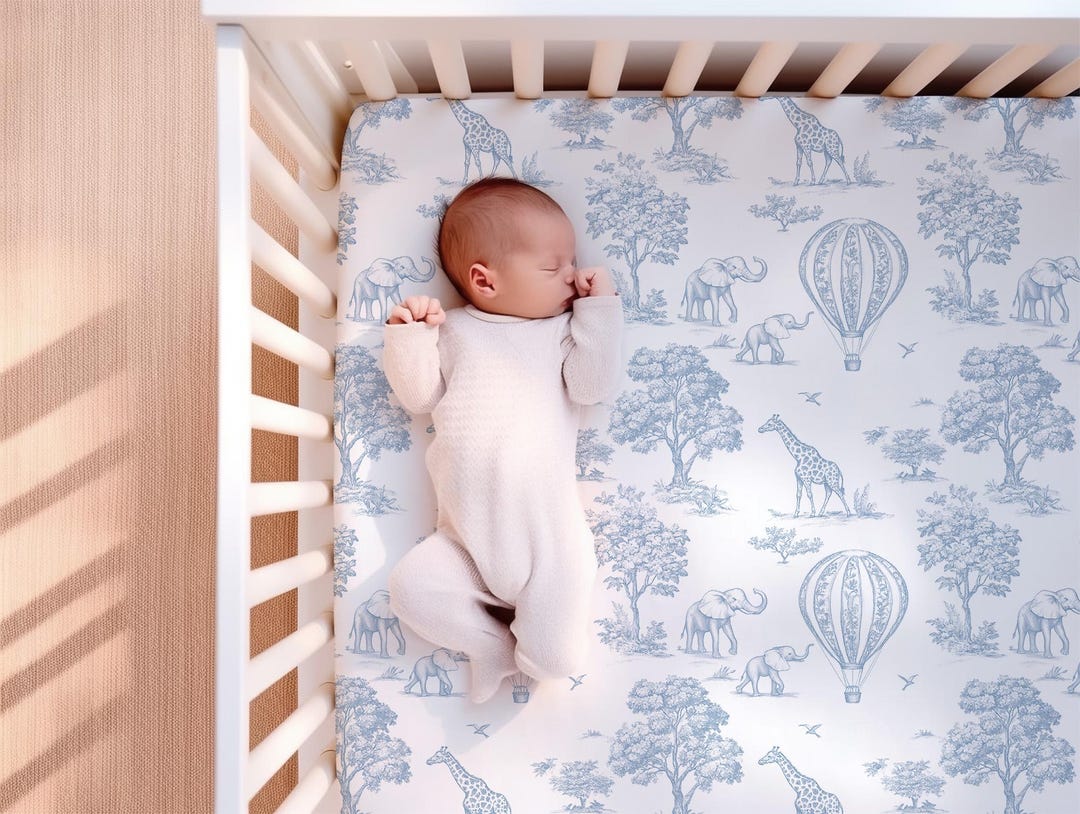 Blue Toile Crib Sheets Boy, Safari Baby Bedding Boy, Mini Crib Sheet ...