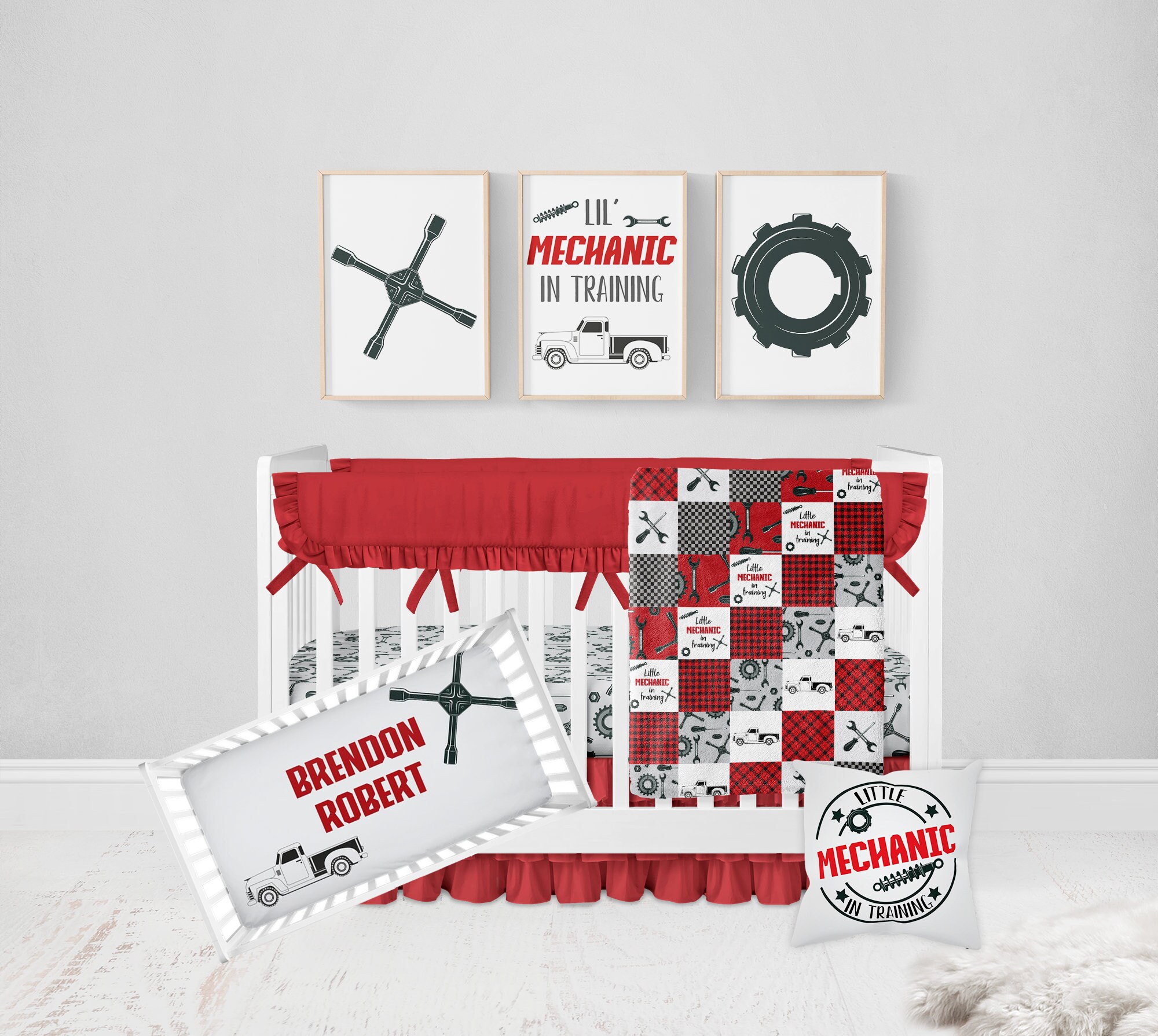 Mechanic Nursery Prints Red Mechanic Nursery Decor Set of 3 | Etsy