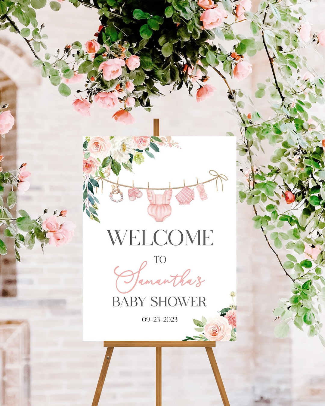 Girl Baby Shower Welcome Sign, Floral Baby Shower Sign, Pink Baby ...